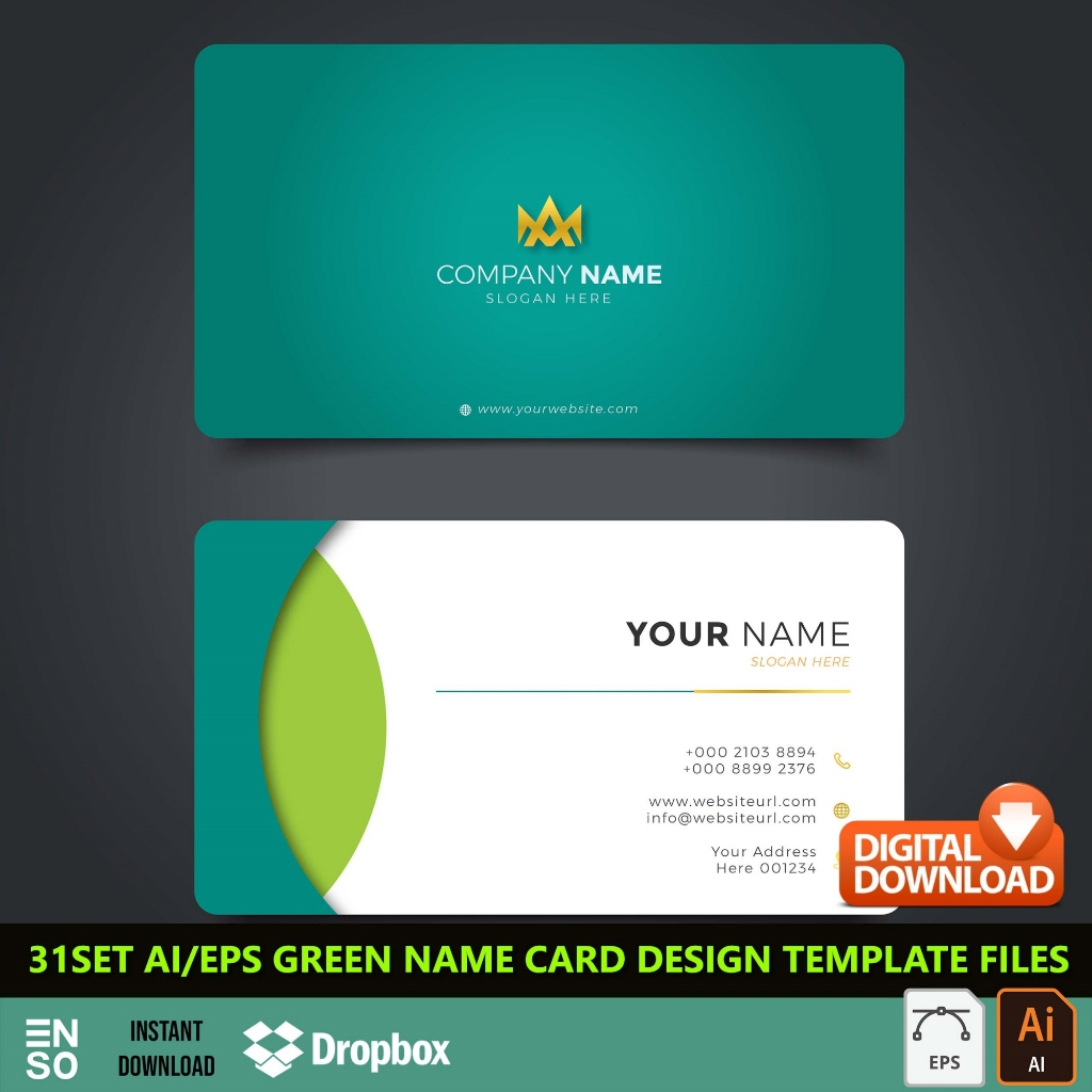 31-Set Ai/EPS Green Name Card Design Files | Editable Adobe Illustrator ...