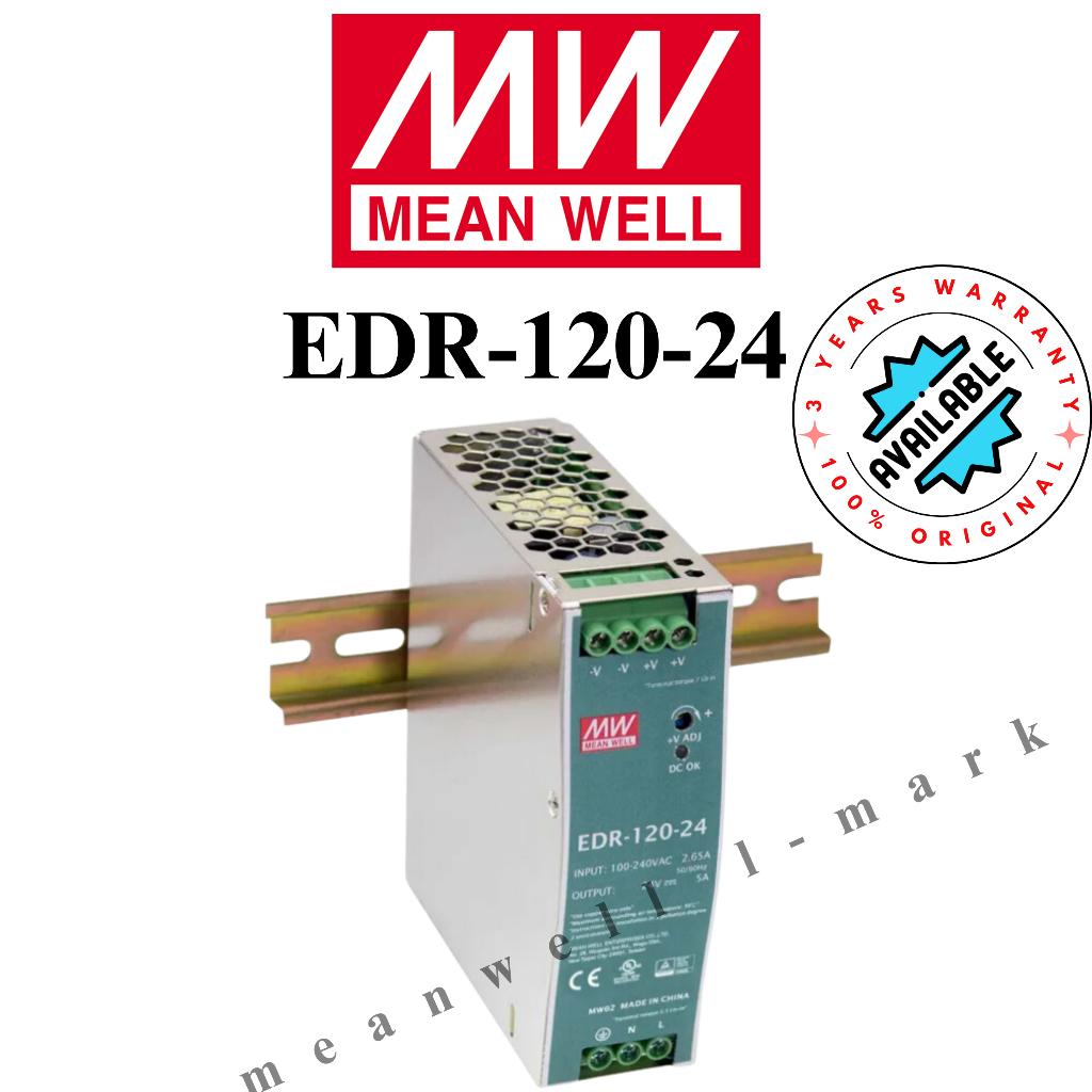 Mean Well EDR-120-24 120W 24V 5A MeanWell Single Output Industrial DIN RAIL Power Supply ~ 2 ...