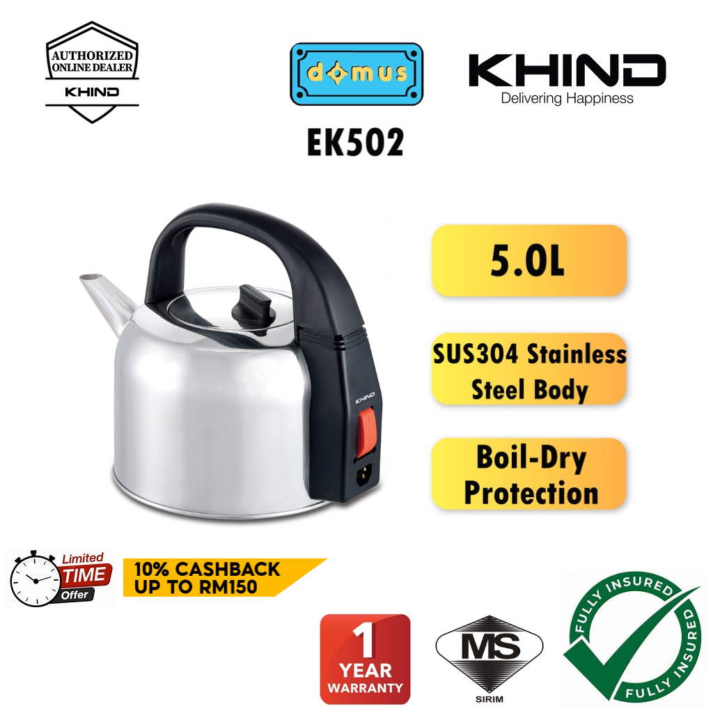 Khind Stainless Steel Electric Kettle 2400W 5L Cerek Elektrik Besar ...
