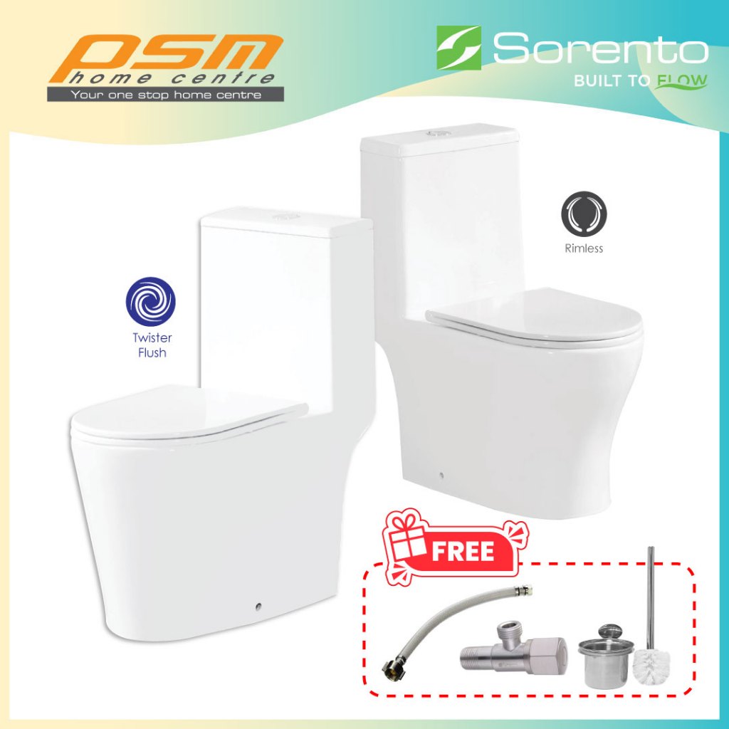 SORENTO One Piece Water Closet Rimless Flushing / Twister System Bathroom WC Package SRTWC8320 ...