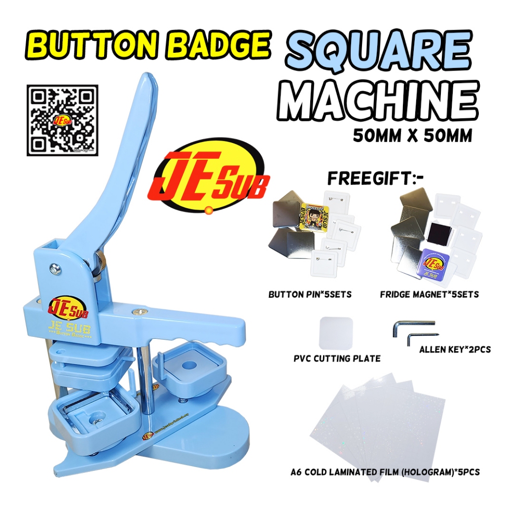 Square Button Badge Machine Blue Color 50mm x 50mm MK Fridge Magnet ...