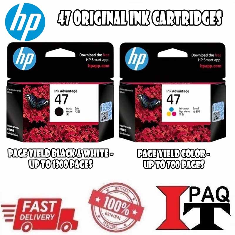 HP 47 Black / Tri-Color Original Ink Cartridge [6ZD21AA / 6ZD61AA ...