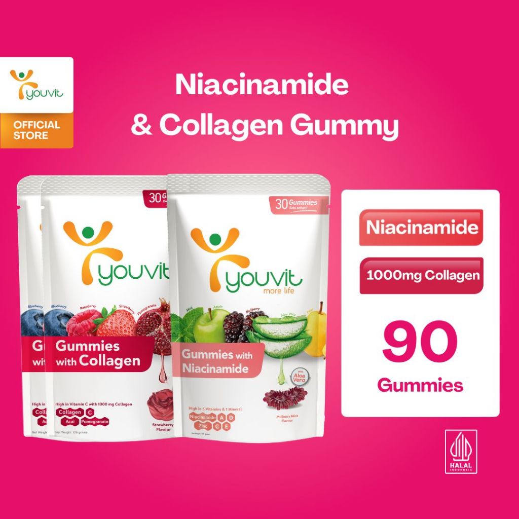 Youvit Niacinamide (30 Pcs) & Collagen (60 Pcs) 30 Days Vitamin Anti ...