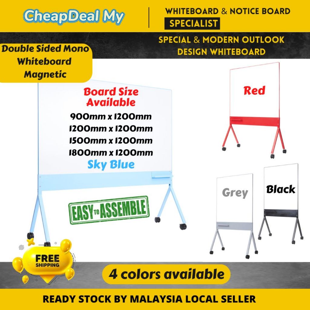 Whiteboard Double Sided Mobile Whiteboard Magnetic *BLACK, GREY, RED ...