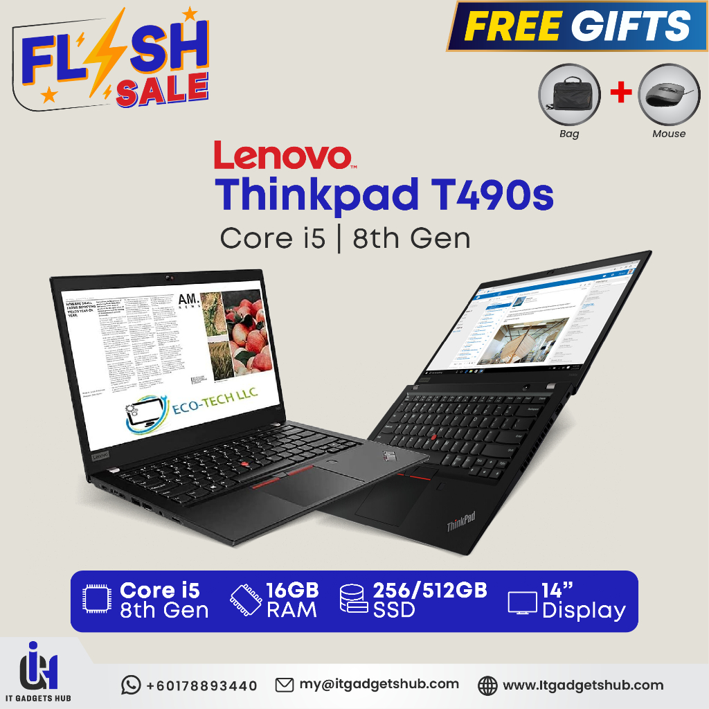 Lenovo ThinkPad T490s Laptop Intel Core i5-8th Gen 14" Display Size ...