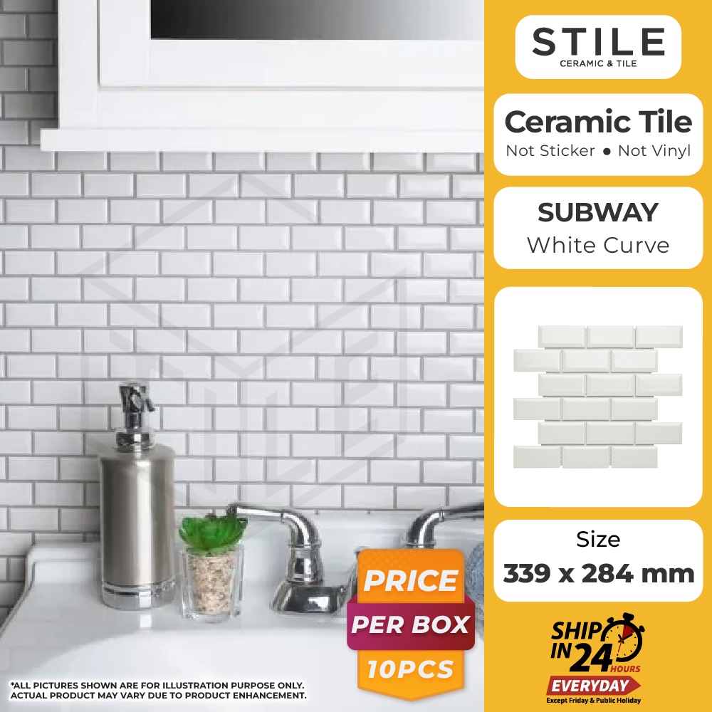 [REAL TILE]10PCS WHITE CURVE SUBWAY/MOZEK/CERAMIC TILES/MOZEK DAPUR ...