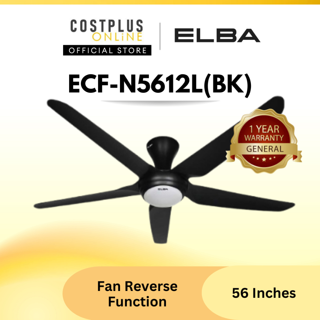 ELBA DC LUNA ECF-N5612L(BK) - Ceiling Fan 56" 5 ABS Blades - DC Motor ...