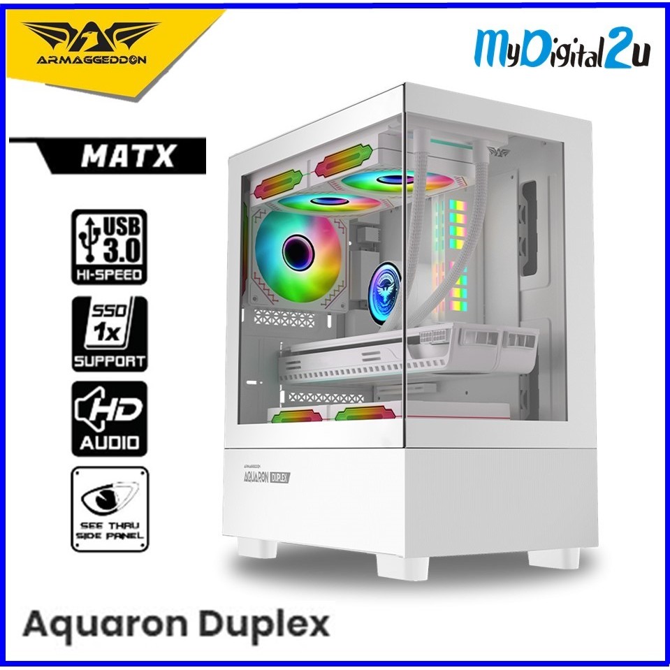 Armaggeddon Aquaron Duplex MATX Gaming PC Case with Tempered Glass Side ...