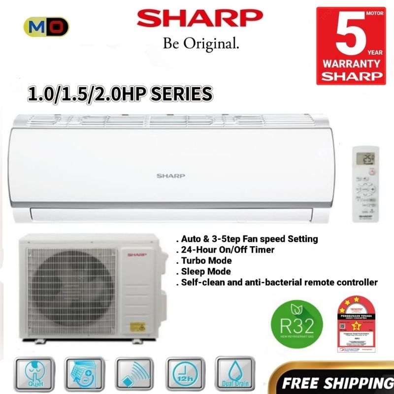 [FREE SHIPPING] SHARP 1HP 1.5HP 2HP AIRCOND J-TECH INVERTER & NON INVERTER AIR CONDITIONER ...