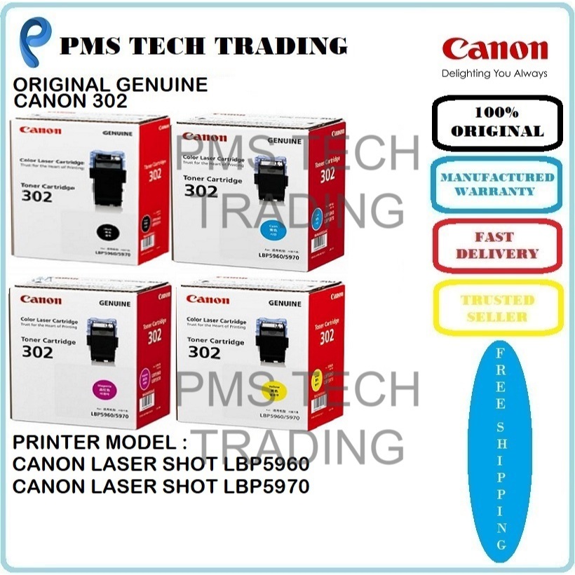 CANON ORIGINAL CARTRIDGE 302 BLACK CYAN YELLOW MAGENTA LBP5960 LBP5970 | Shopee Malaysia