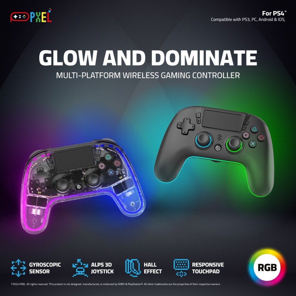 PXEL PS4 EDGE RGB Controller Bluetooth Wireless Hall Effect Joystick ...