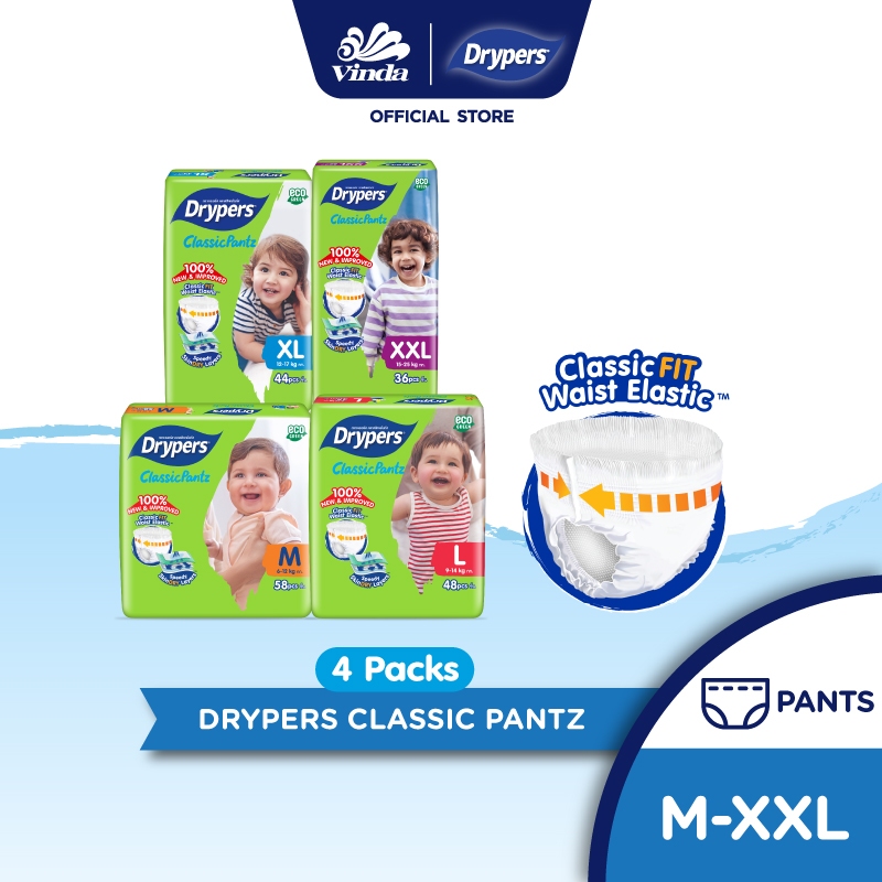 Drypers ClassicPantz Baby Diapers M58/ L48/ XL44/ XXL36 (4 Packs ...