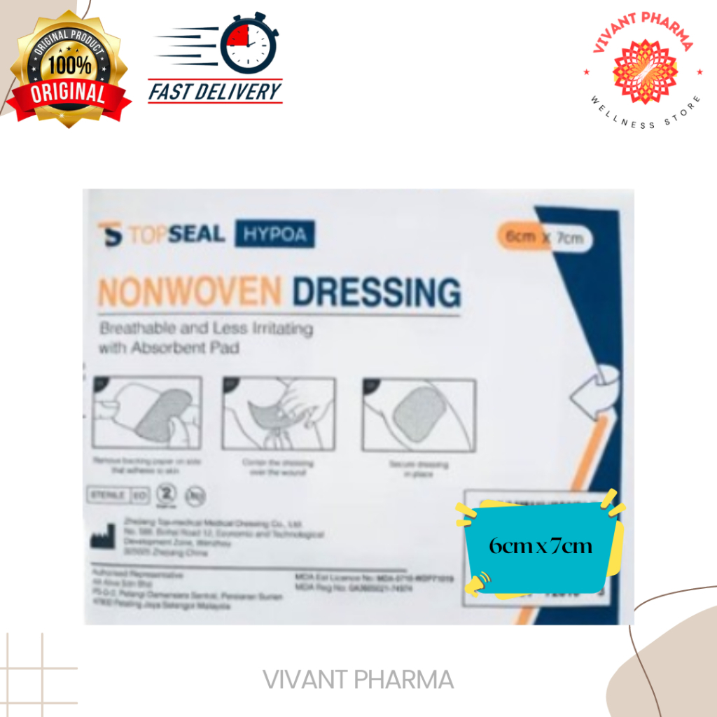 Topseal Dermaseal Non-Woven Wound Dressing With Absorbent Pad (6cm x ...