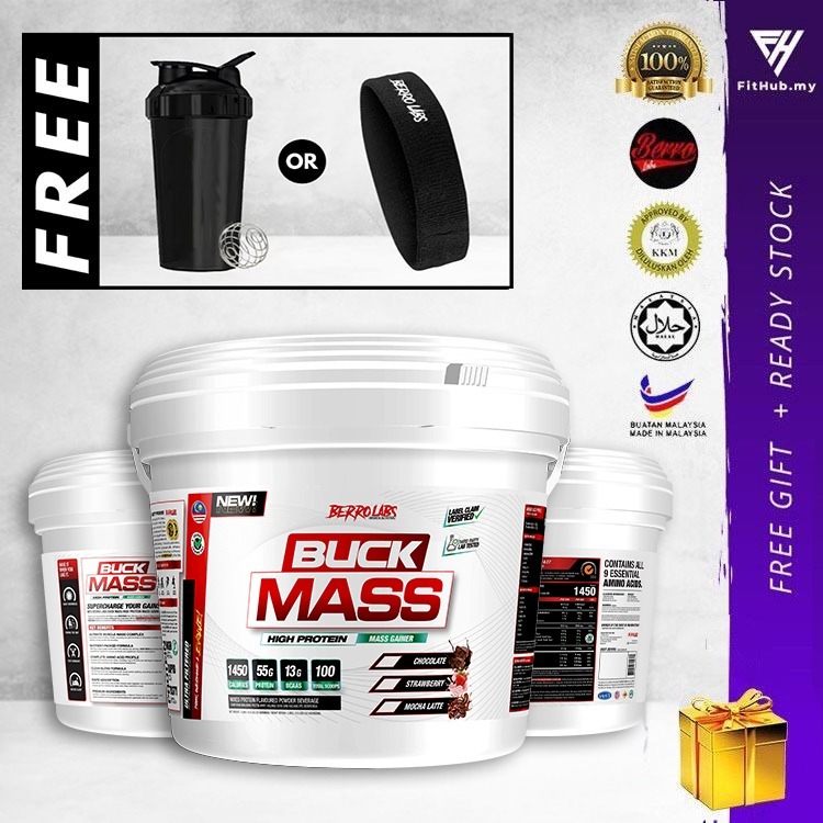 Berro Labs Buck Mass 8lbs (3.6KG) - Mass Gainer Protein Halal Fitness Gym Sport Supplement ...