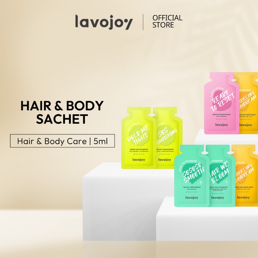 lavojoy Hair & Body Sachet | Shampoo, Conditioner & Body Wash | 5ml ...