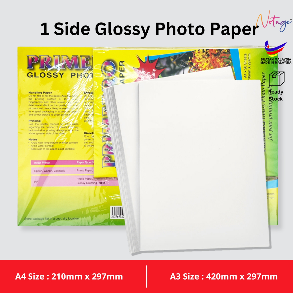 [Ready Stock] A3 / A4 Glossy Photo Paper - 20 Sheets for Inkjet Printer ...