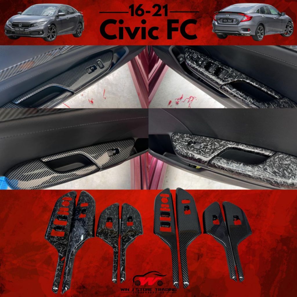 Honda Civic FC 2016-2021 Forged Carbon Trim Power window Switch Panel ...
