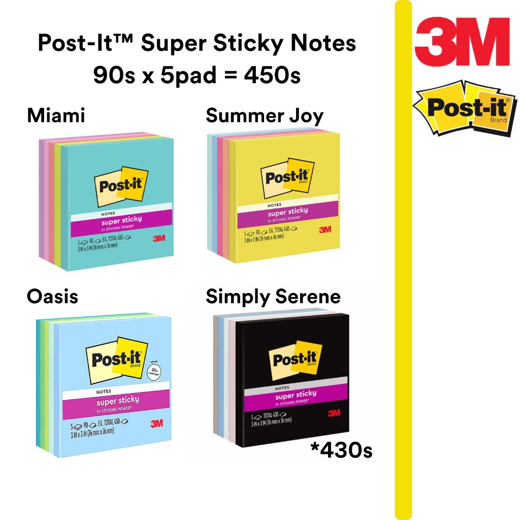 3M Post It Notes 654-5SS Writing Note Pad Super Sticky Memo ...
