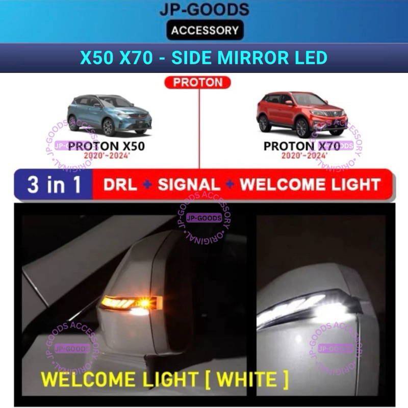 PROTON X50 X70 3 IN 1 Dragon Scale Side Mirror LED With Signal Running ...