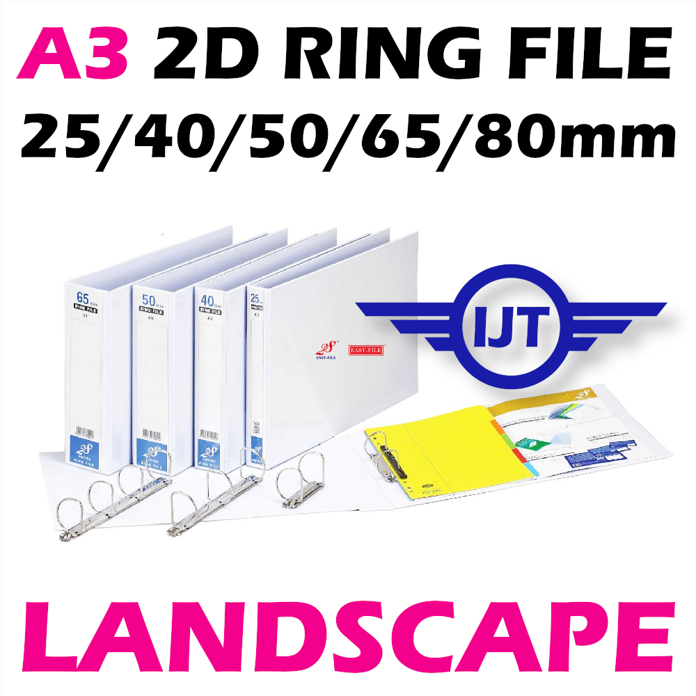 East-File East File 2D Ring File White A3 25MM / 40MM / 50MM / 65MM / 80MM Fail Putih PVC D Ring ...