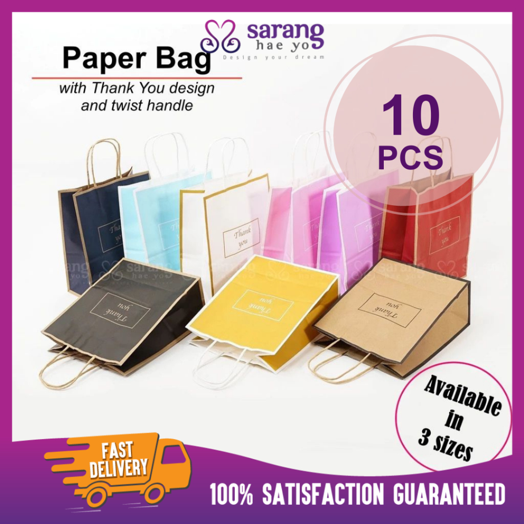 10PCS /PKT Thank You Paper Bag Twisted Handle Paper Beg Murah Kahwin ...
