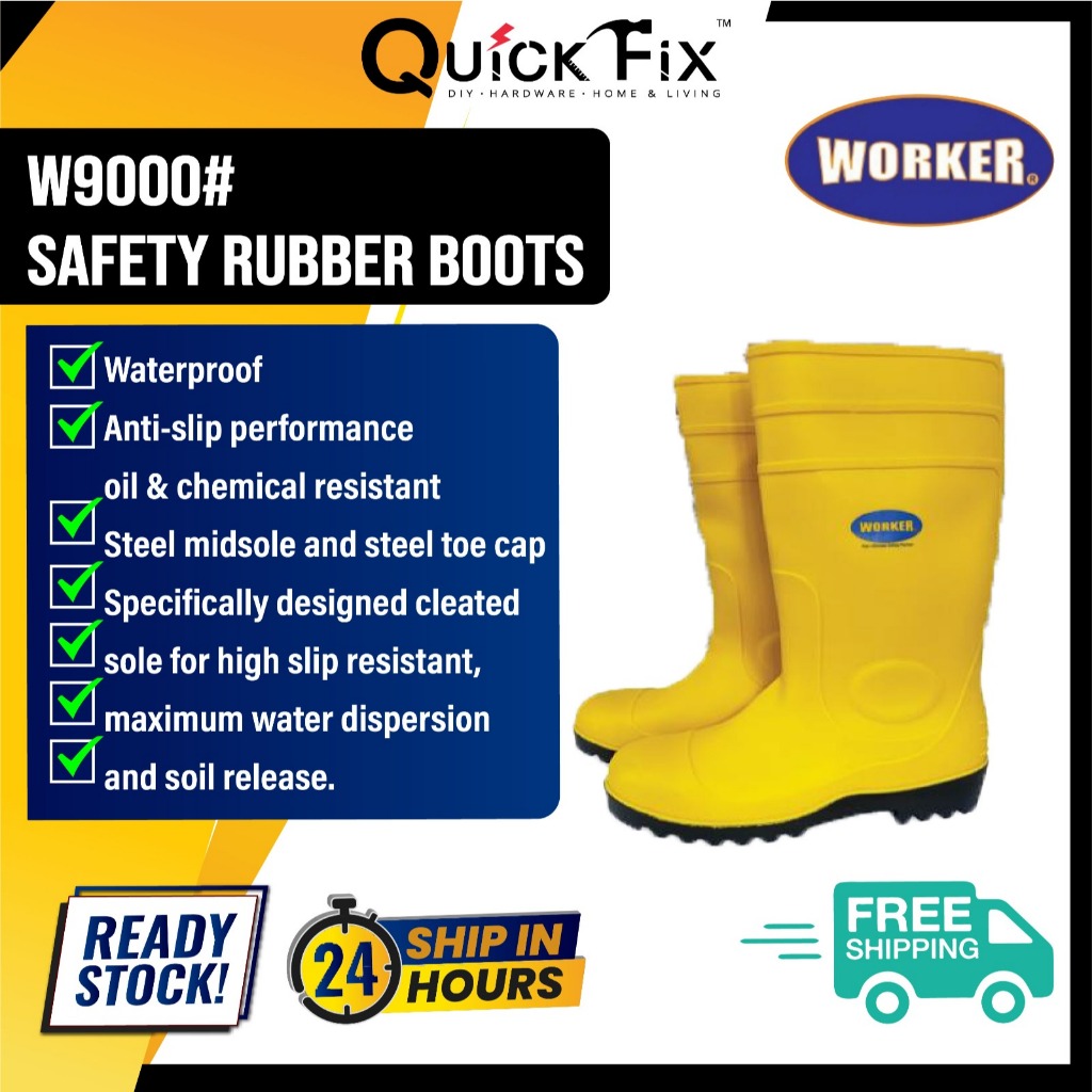 QuickFix WORKER Yellow Safety Rubber Boot Kasut Boot Getah W9000# Steel ...