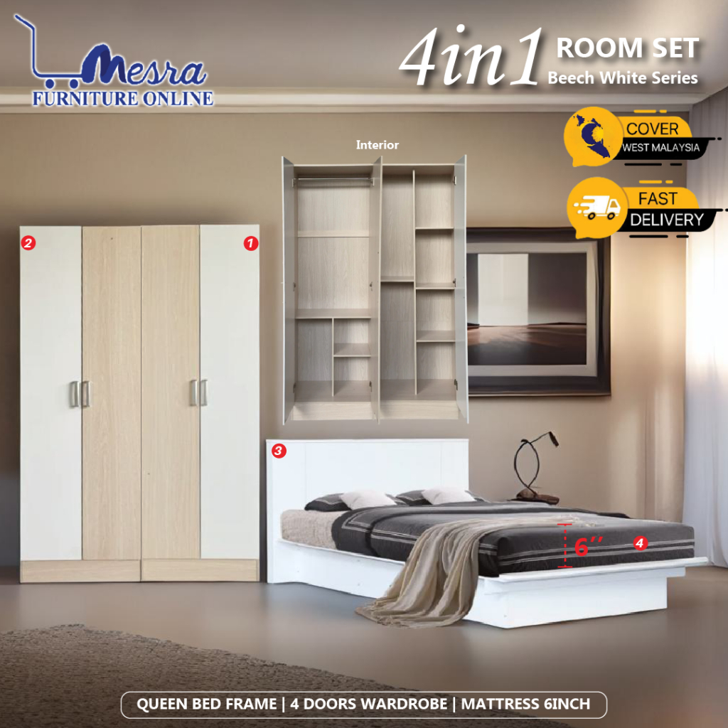 MESRA - Bedroom Set Sliding door /Set Bilik Tidur/Almari Baju/Katil ...