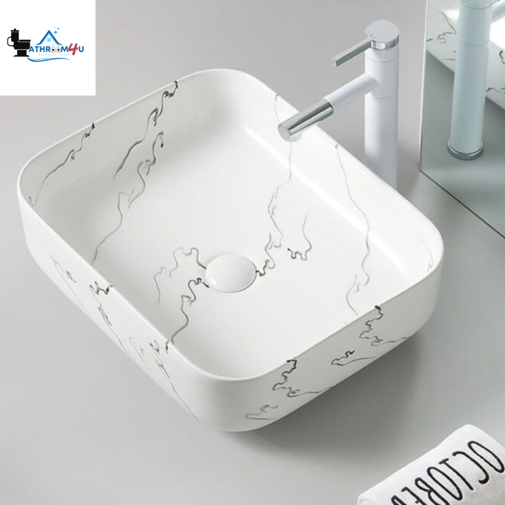 [BATHROOM4U] White Ceramic Wash Basin with Marble Pattern | Shopee Malaysia