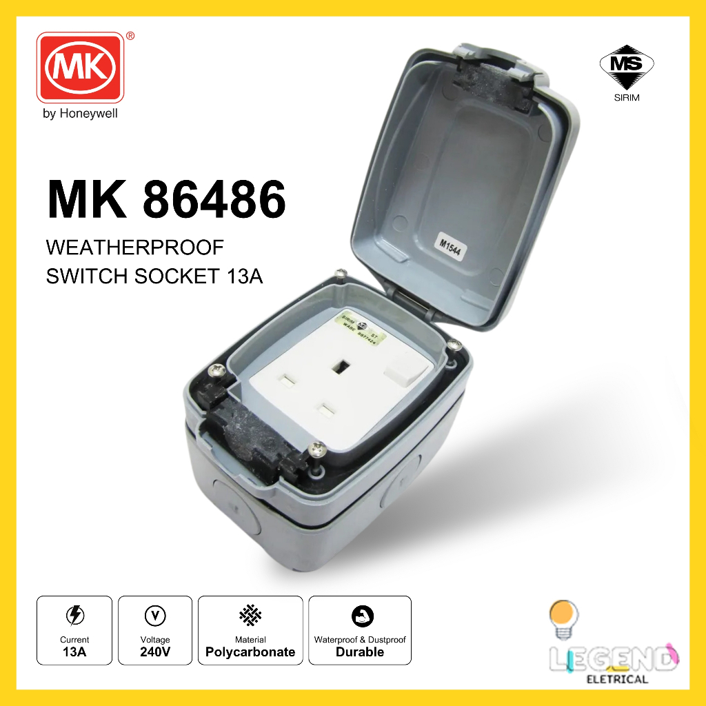 MK 86486 1 Gang 13A Outdoor Weatherproof IP66 Switch Socket Outlet ...