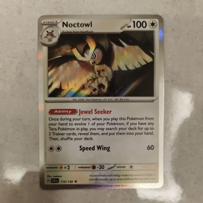 Pokemon Card TCG : SV7 Stellar Crown : Noctowl 115/142 Rare Holo 100% ...
