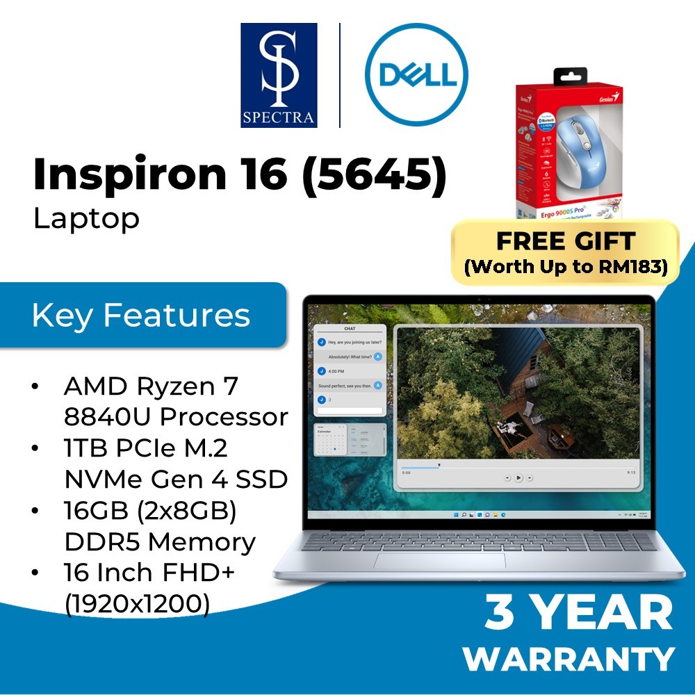 Dell Inspiron 16 5645 Laptop (16" FHD+ | AMD Ryzen 7 8840U | 16GB RAM ...