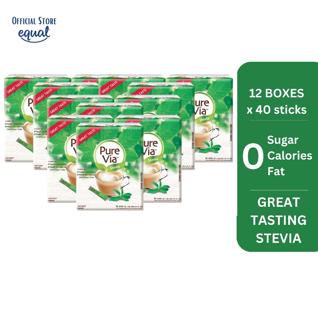 [Bundle of 12] PURE VIA STEVIA 40 sticks, Zero Calorie Sweetener Stevia ...