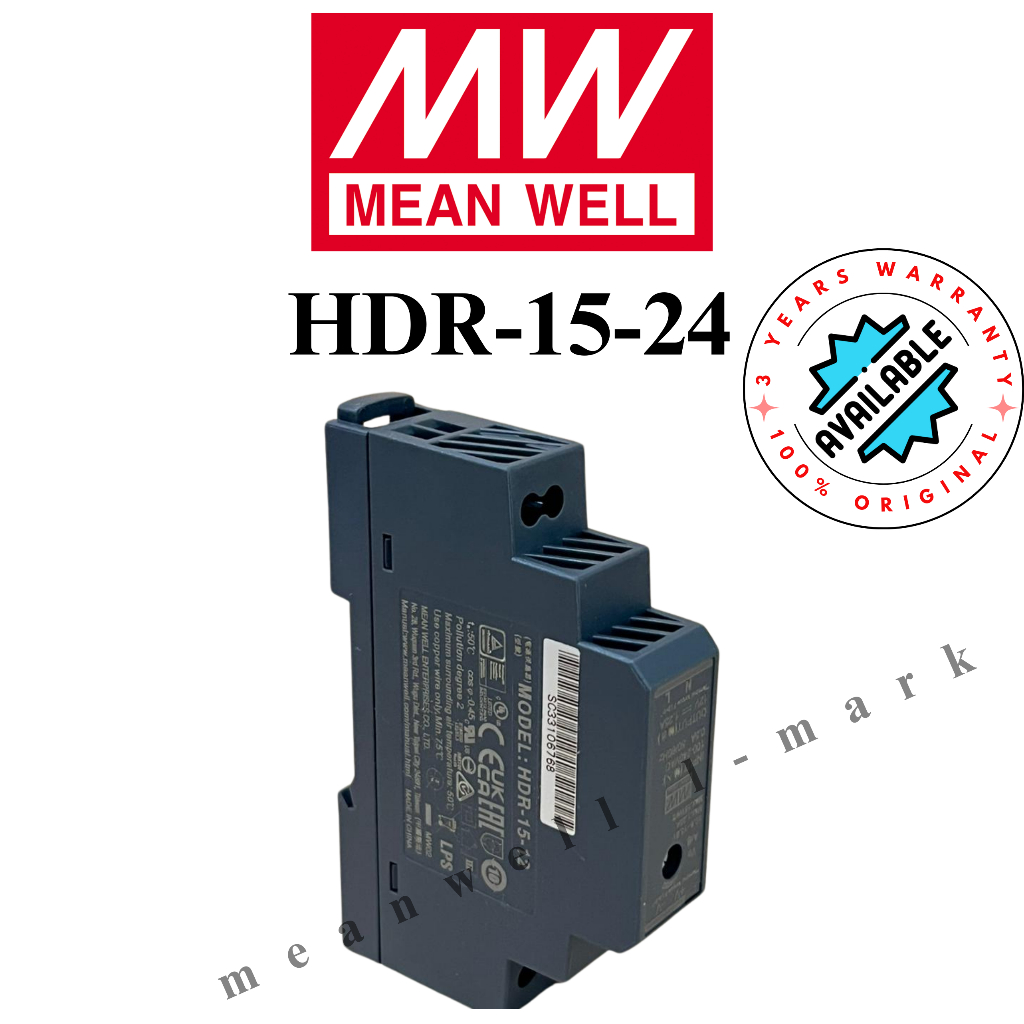 Mean Well HDR-15-24 15W 24V 0.63A MeanWell Single Output Ultra Slim ...
