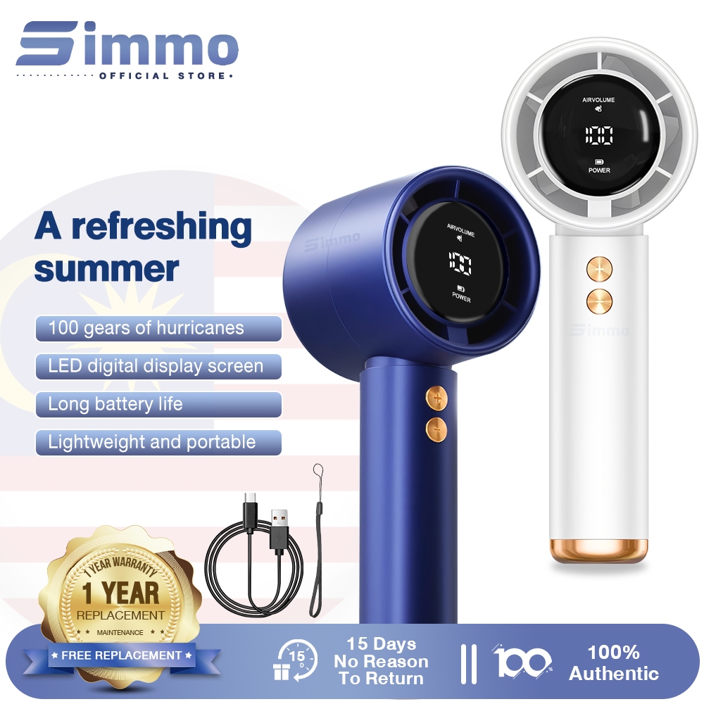 SIMMO Handheld Fan Kipas Angin The LED Digital Display 100 Gears Ultra ...