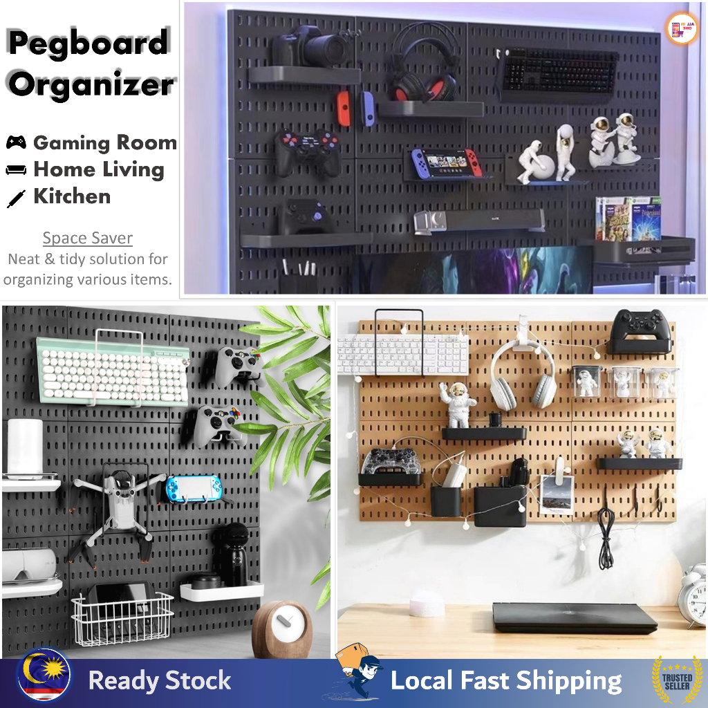 Pegboard PRO Storage Organizer & Shelf Hanging Rack Suitable with IKEA SKADIS Storage Organizer ...