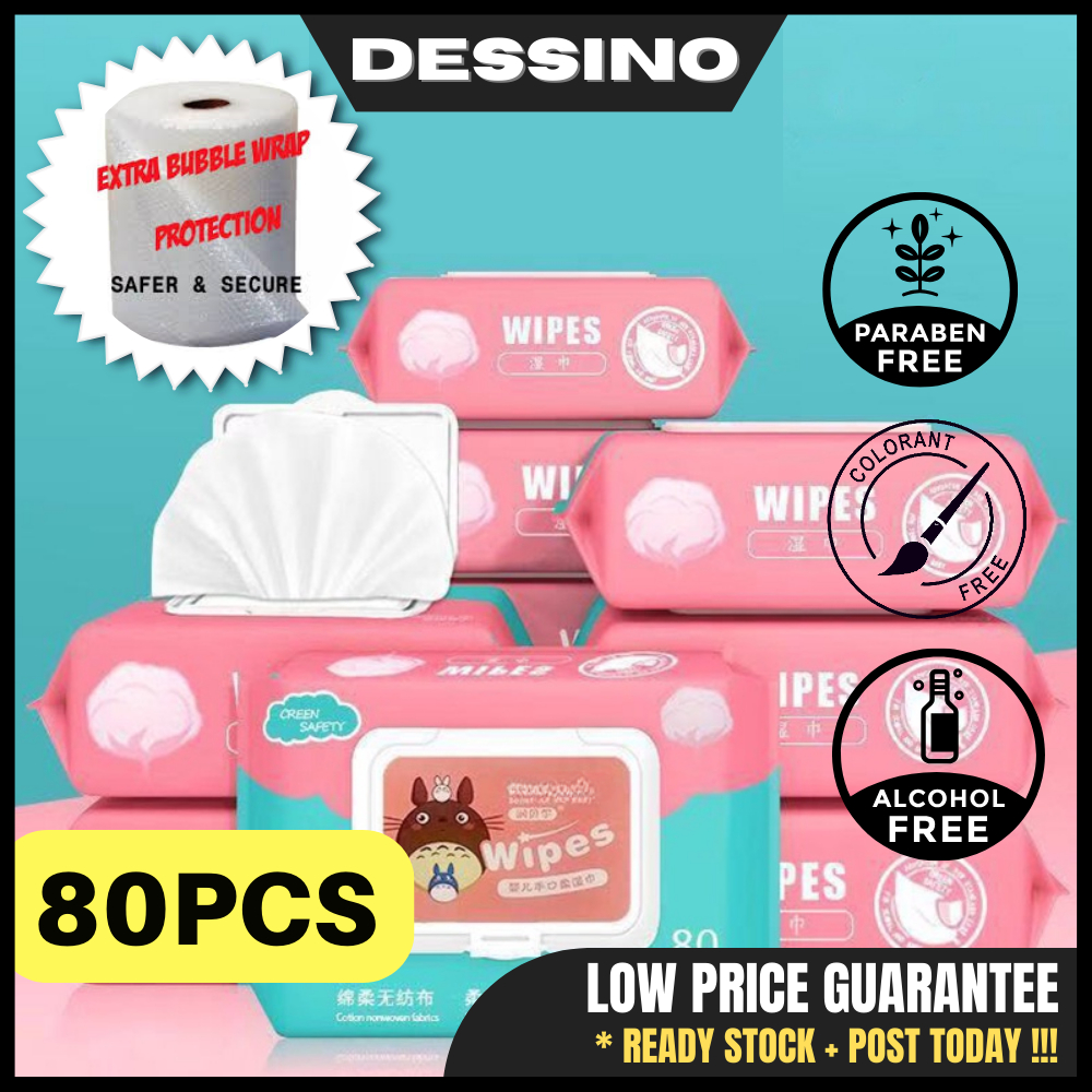 DESSINO 80PCS Baby Wipes Tissue With Cover Non-Alcohol Parabens Free ...