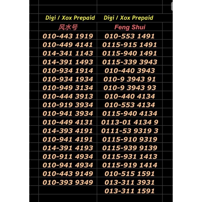 DIGI FENG SHUI PREPAID SIMPACK/XOX PREPAID FENG SHUI PREPAID SIMPACK ...