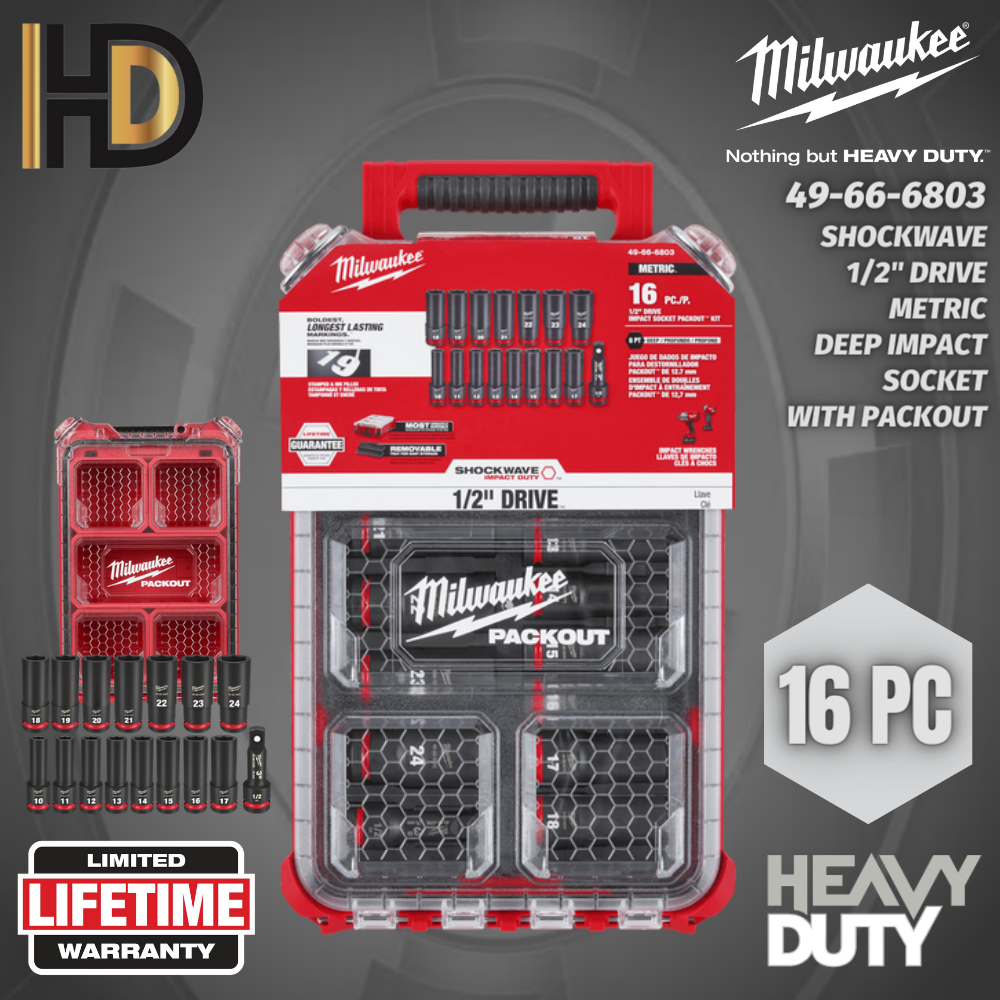 Milwaukee 16 Pcs 1/2" Drive Metric SHOCKWAVE Impact Duty Deep Wrench ...