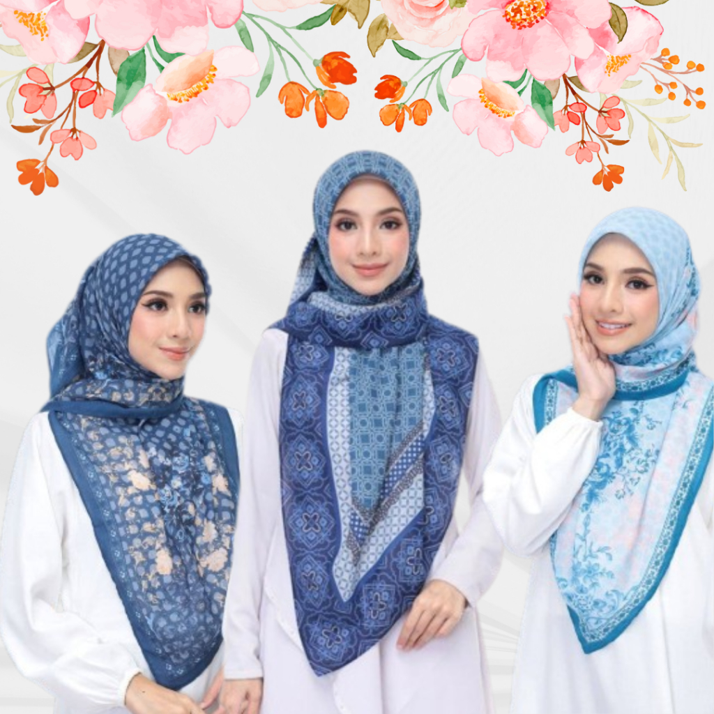 [ 𝑩𝒊𝒓𝒖 𝑺𝒆𝒓𝒊𝒆𝒔 ] Koleksi Tudung Bawal Warna Biru Corak Cotton Premium ...