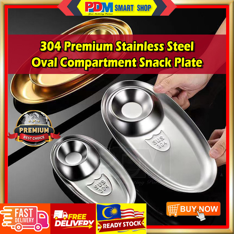 PDM Premium 304 Stainless Steel Oval Compartment Snack Plate Oval Plate ...