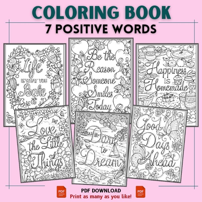[PDF] 7 Pictures POSITIVE WORDS - Printable Colouring Book For Kids ...