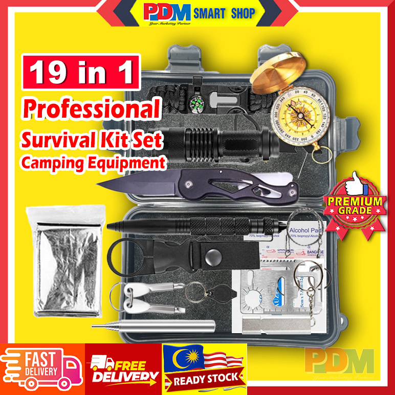 PDM Premium 19 in 1 Camping Survival Set Travel Tool Kit SOS Emergency ...