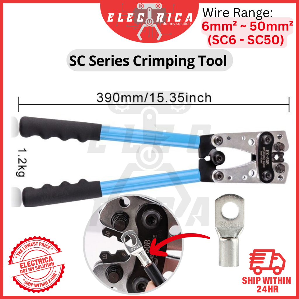 HX-50B 6-50mm 1/0-10 AWG Battery Cable Lug Crimping Tool Ratchet Wire ...