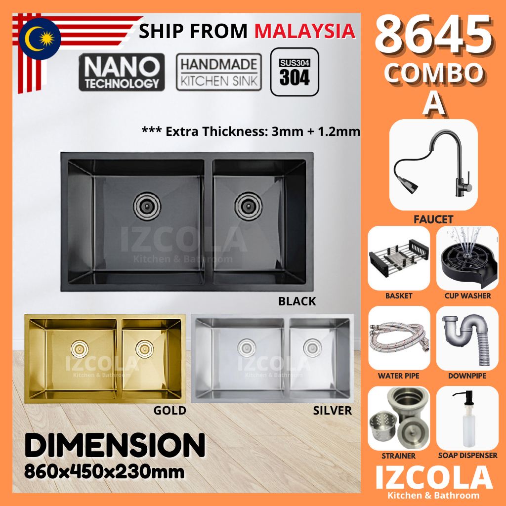 IZCOLA NANO Sink 304 Stainless Steel Handmade Kitchen Sink Undermount ...