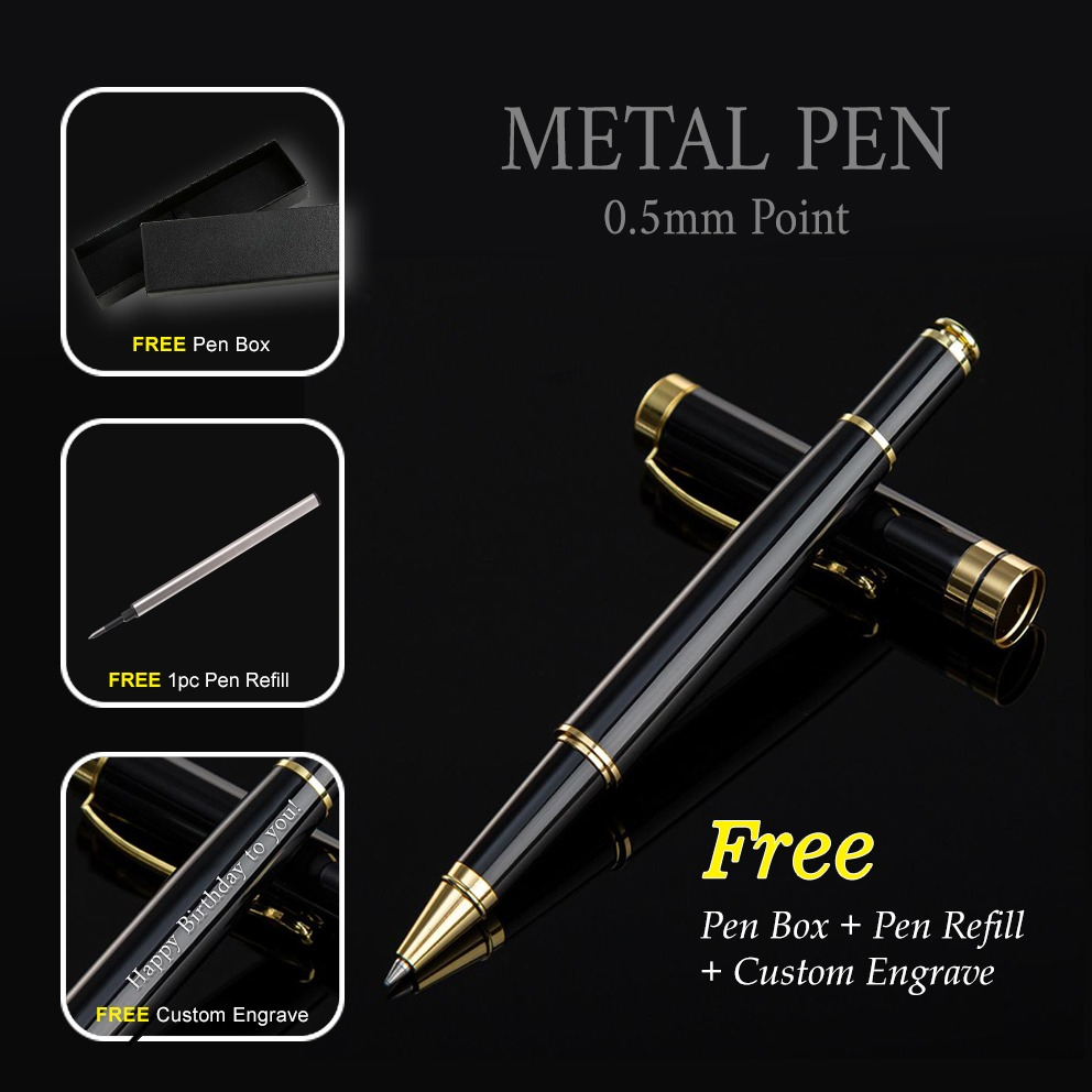 Free CUSTOM ENGRAVE Free 1 REFILL Free BOX Office Metal Sign Pen 0.5 mm ...