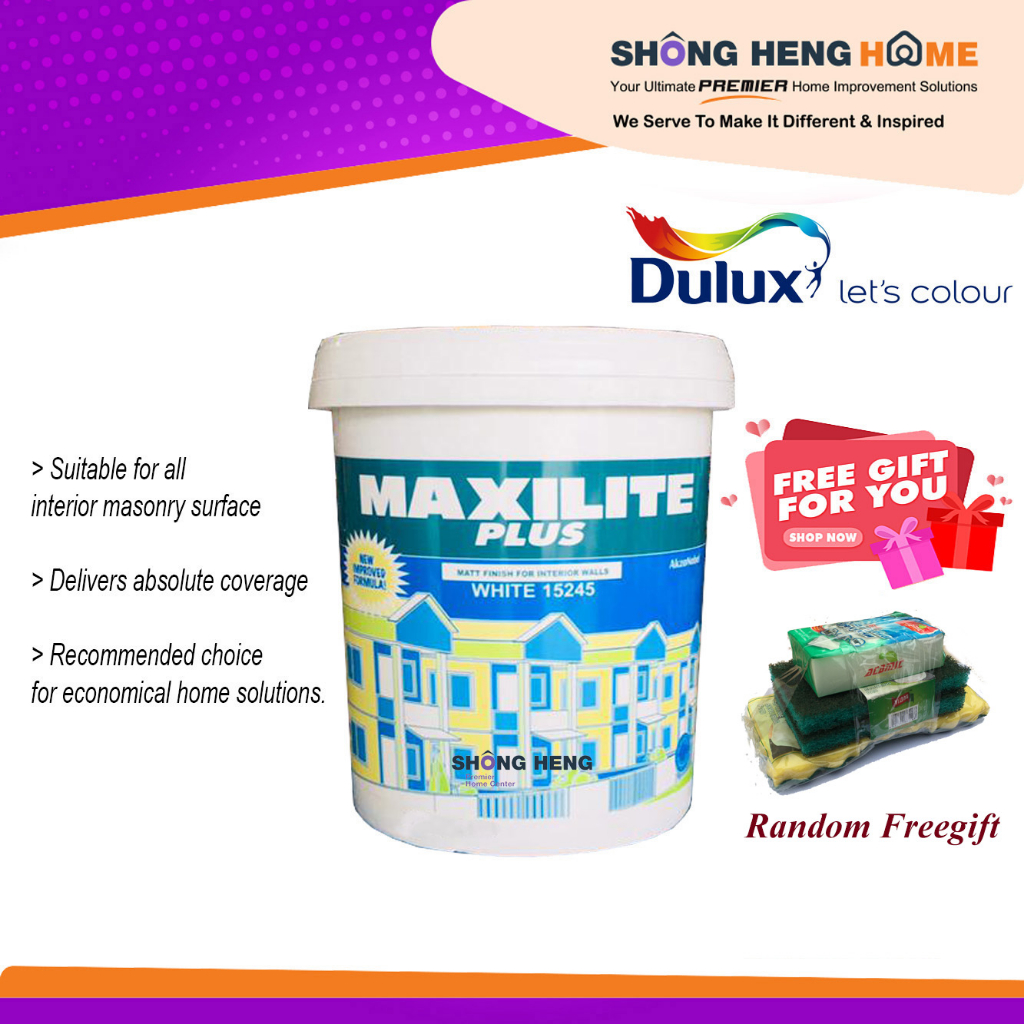 18L Dulux Maxilite Plus 15245 WHITE + Freegift Random Sponge | Shopee ...