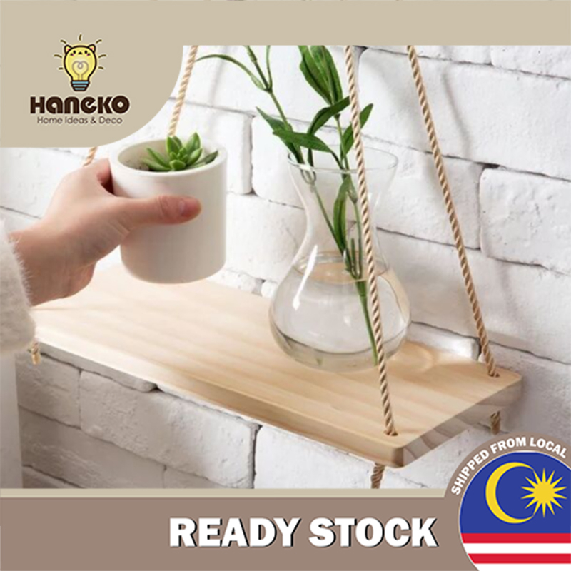 Floating Shelves with Rope Wall Hanging Swing Display Shelf | Shopee ...