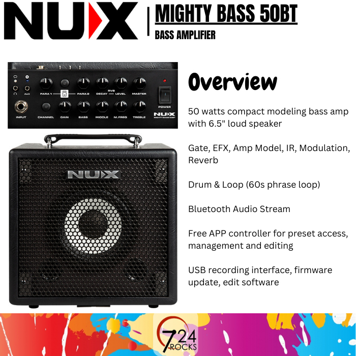 Nux Amplifier NUX Mighty Bass 50 BT 50-watt Digital Modeling Bass Amp ...
