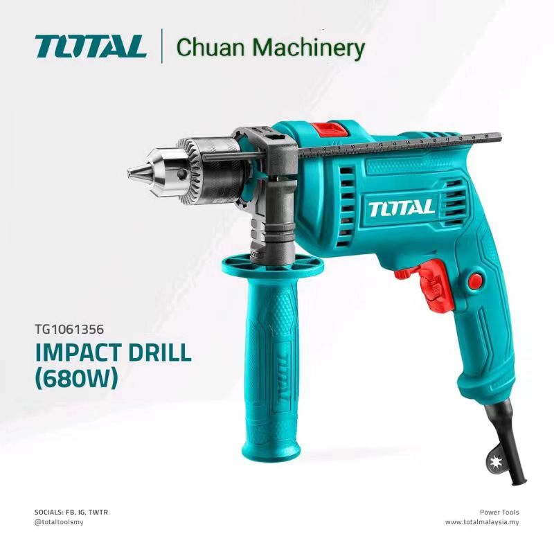 (Ready Stock) Total 13mm Impact Drill 680W / Free Total Drill Bit Set ...