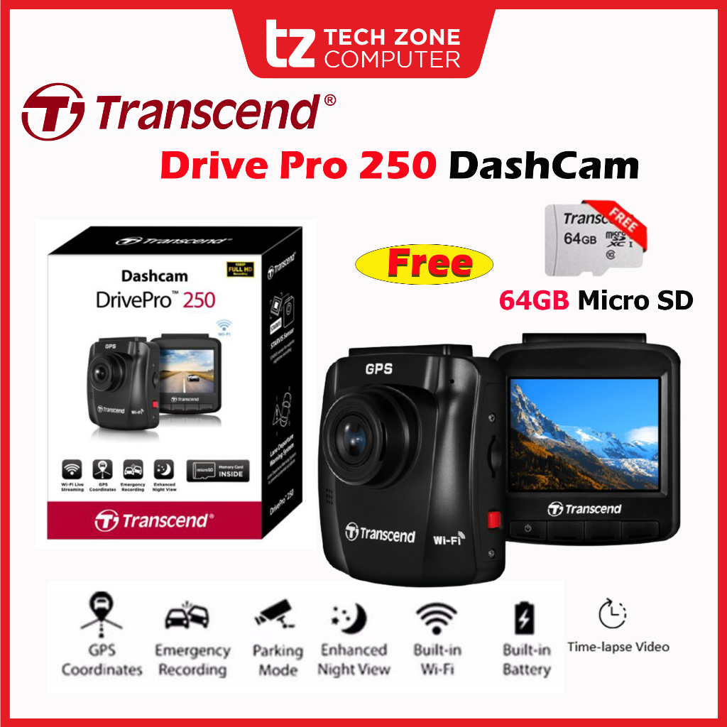 Transcend DrivePro 250 DashCam Car Recorder ( TS-DP250A-64G ) w/ 64GB ...